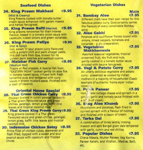 Menu at Khan's Balti House restaurant, Clondalkin