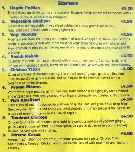 Menu at Khan's Balti House restaurant, Clondalkin