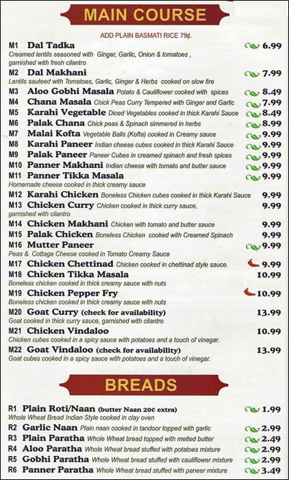 Menu at Indian Hut Bensalem restaurant, Bensalem