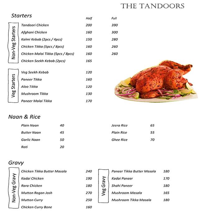 Menu of Manis Tandoor & Chinese, Whitefield, Bangalore