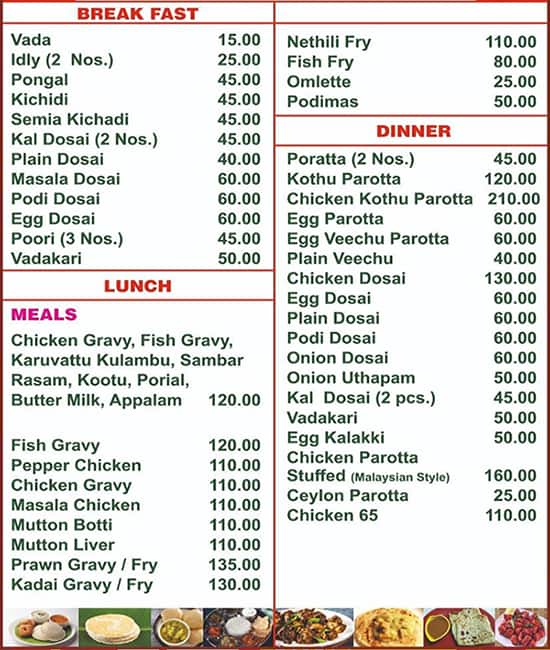 Menu of Raj Chettinad Hotel, Anna Nagar West, Chennai