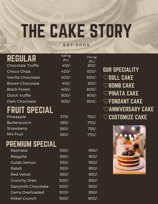 Menu of The Cake Story, Kopar Khairane, Navi Mumbai