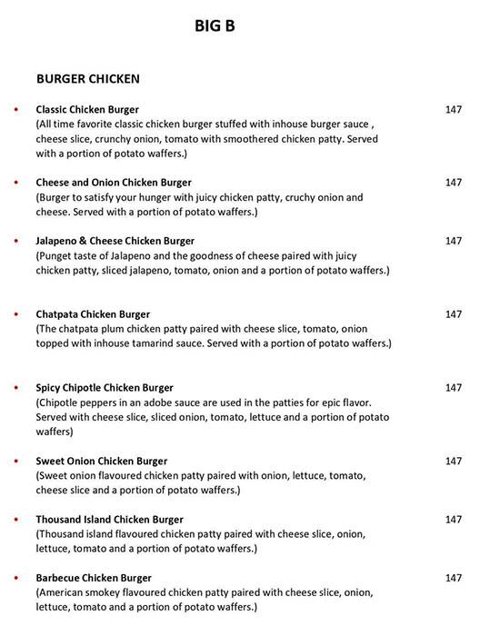 Menu of Big B, Malad West, Mumbai