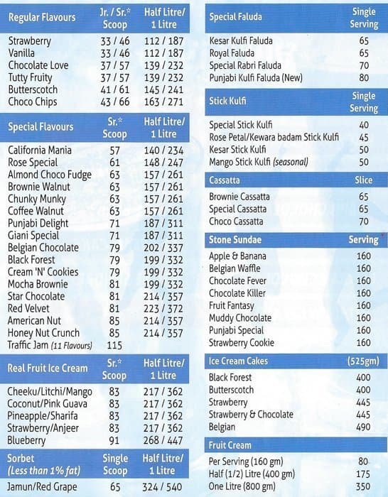 Giani Menu, Menu for Giani, Sector 7, Dwarka, New Delhi - Zomato