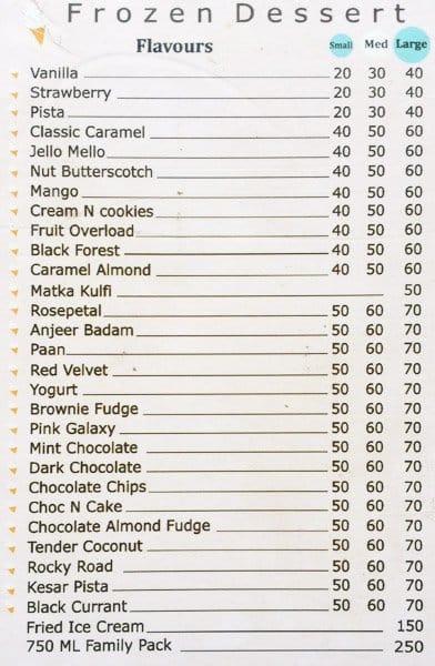 Menu at Frozen Flavours, Pune, Viamn Nagar