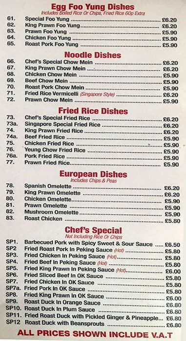 Menu at Wing Wah fast food, Manchester, Rochdale Rd