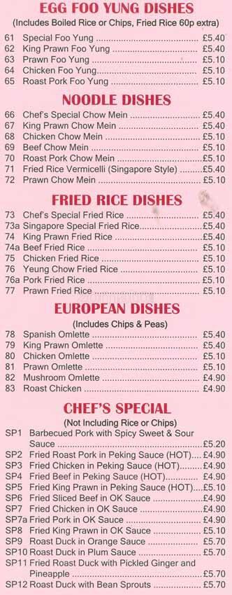 Menu at Wing Wah fast food, Manchester, Rochdale Road