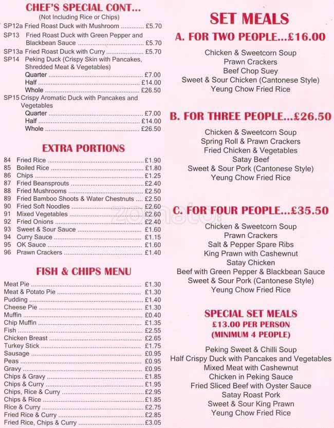 Menu at Wing Wah fast food, Manchester, Rochdale Road