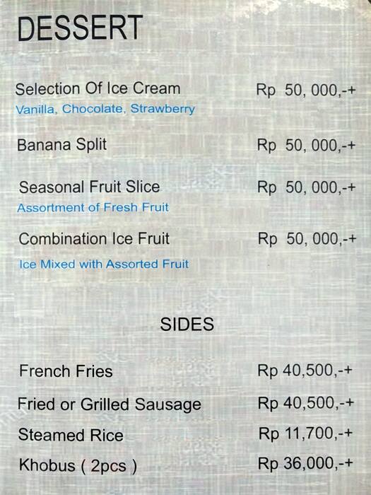 Menu at Marimba club, Hotel Sentral, South Jakarta