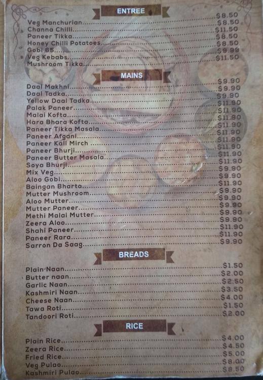 Menu at Royal Khalsa Bakery, Laverton