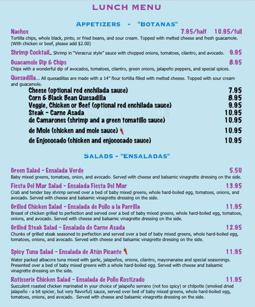 Menu at Fiesta del Mar Too restaurant, Mountain View