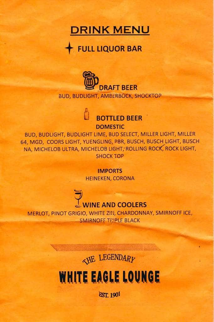 Menu at White Eagle Lounge, Bunnell, N Us-1