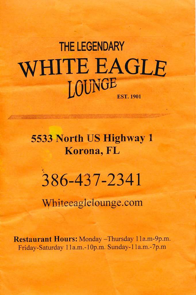 Menu at White Eagle Lounge, Bunnell, N Us-1