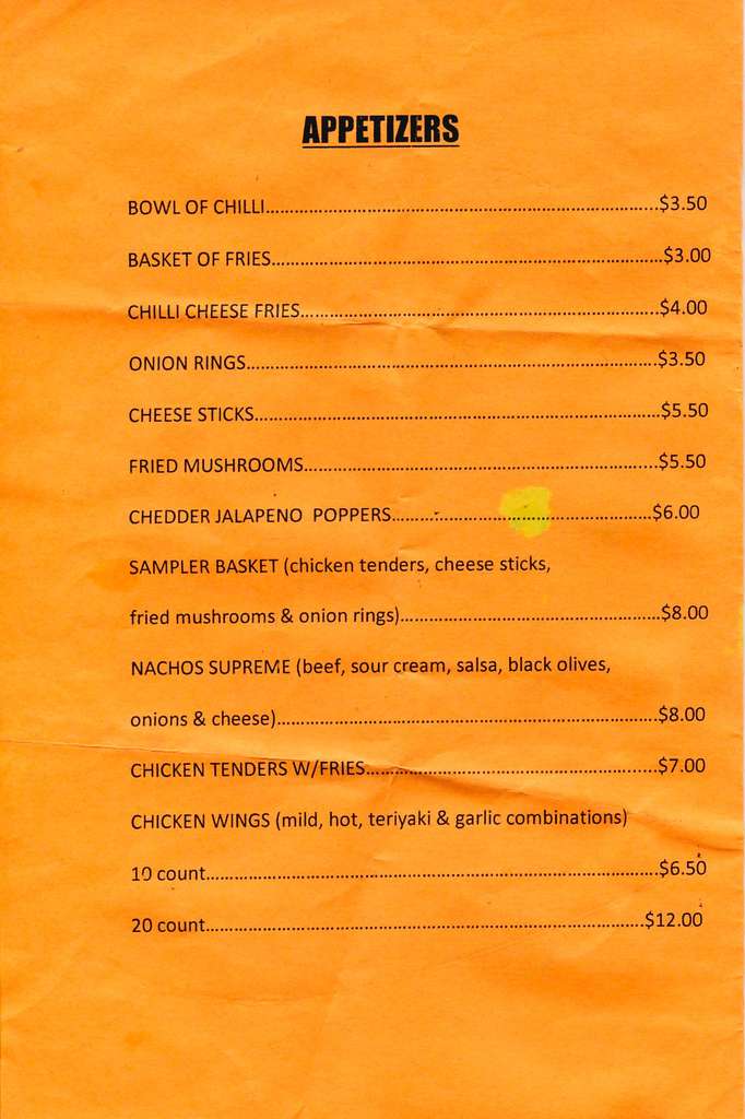 Carta del restaurante White Eagle Lounge, Bunnell, US-1