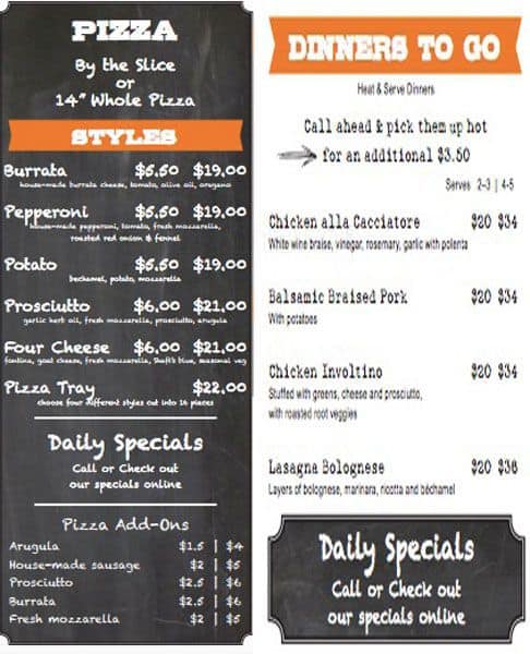 Menu at Foodshed Take Away pizzeria, Napa, Old California Way