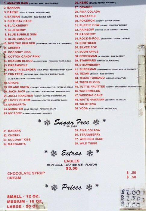 Fire House Snowballs Menu, Menu for Fire House Snowballs, Frisco ...