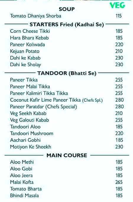 Menu of Pure Punjabi, Marine Lines, Mumbai