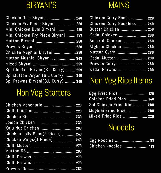Menu of Delicious Food, Manikonda, Hyderabad