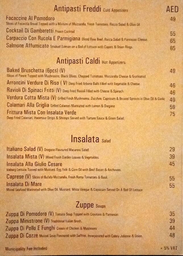 Menu of La Vigna, Al Garhoud, Dubai