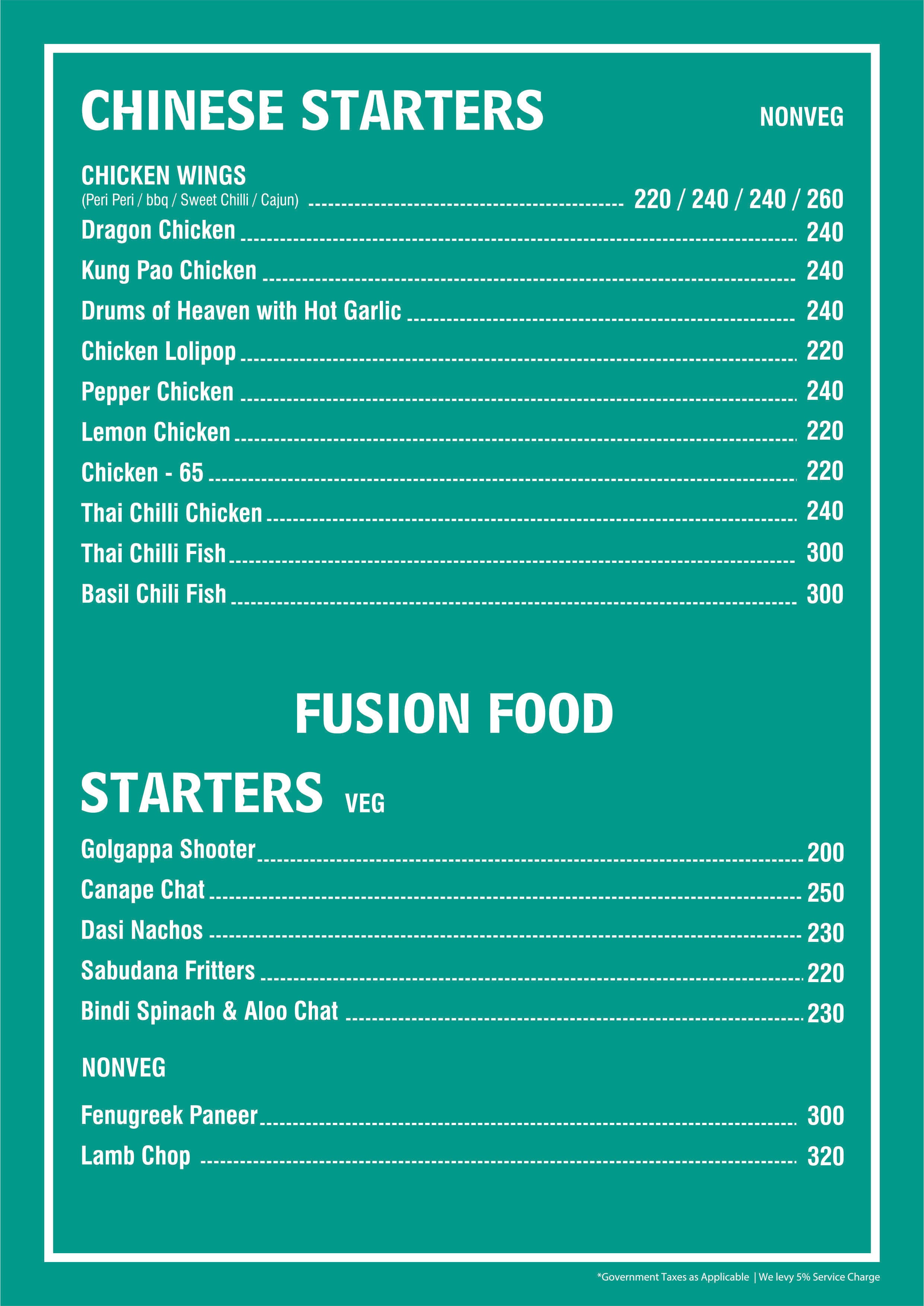 Menu at Le Terrace Cafe Mysore, Mysuru