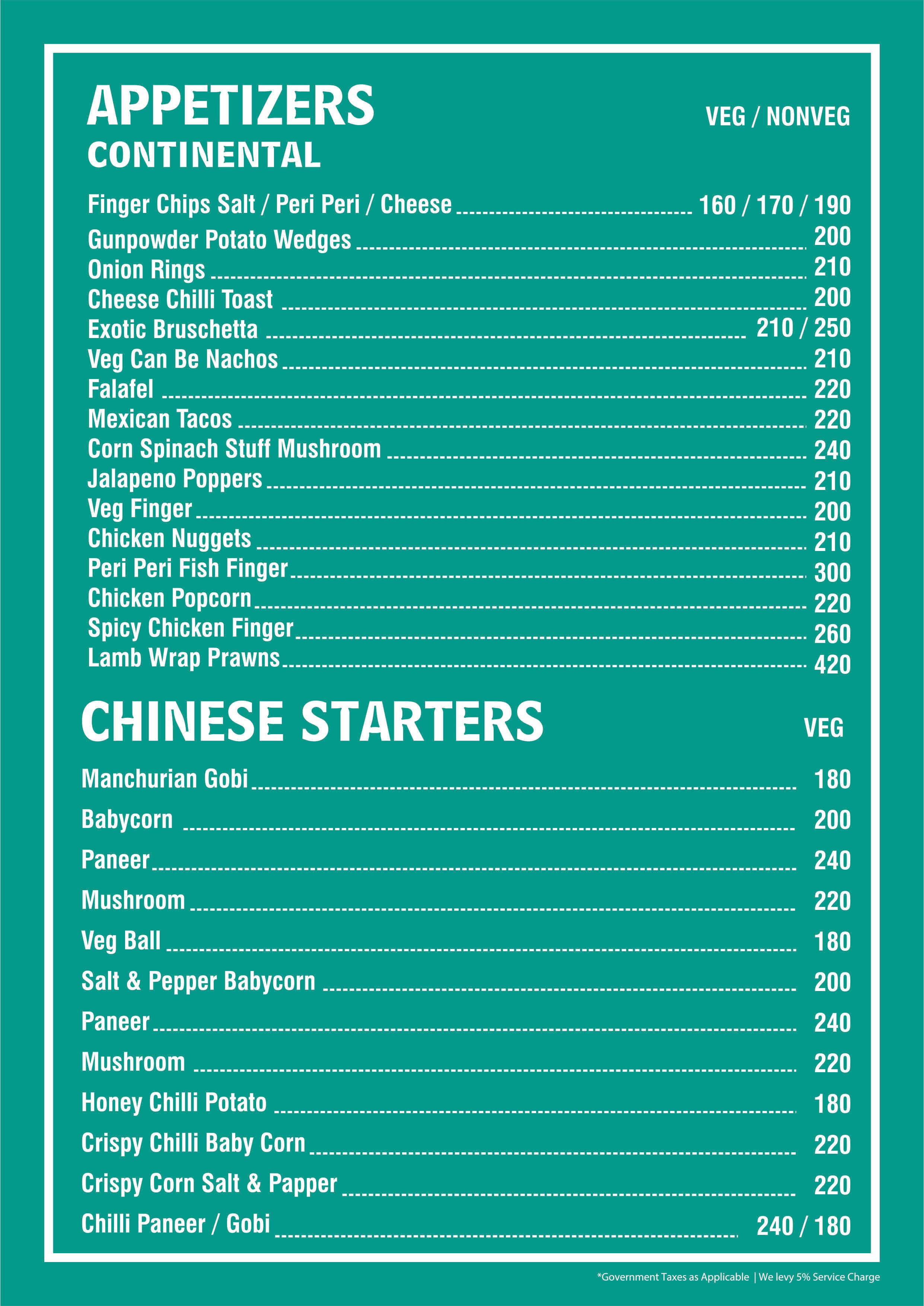 Menu at Le Terrace Cafe Mysore, Mysuru