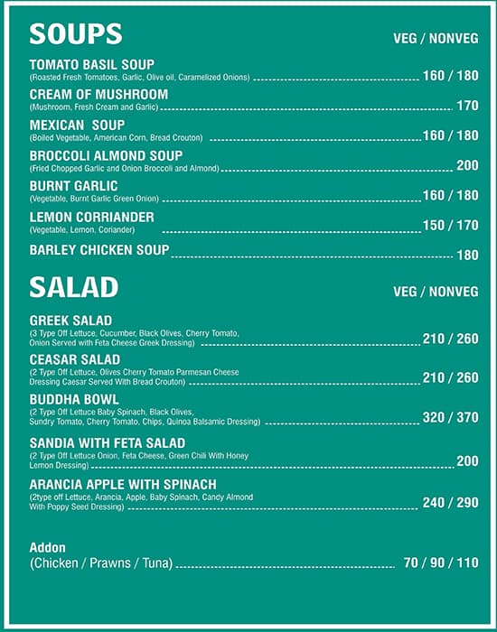 Menu at Le Terrace Cafe Mysore, Mysuru
