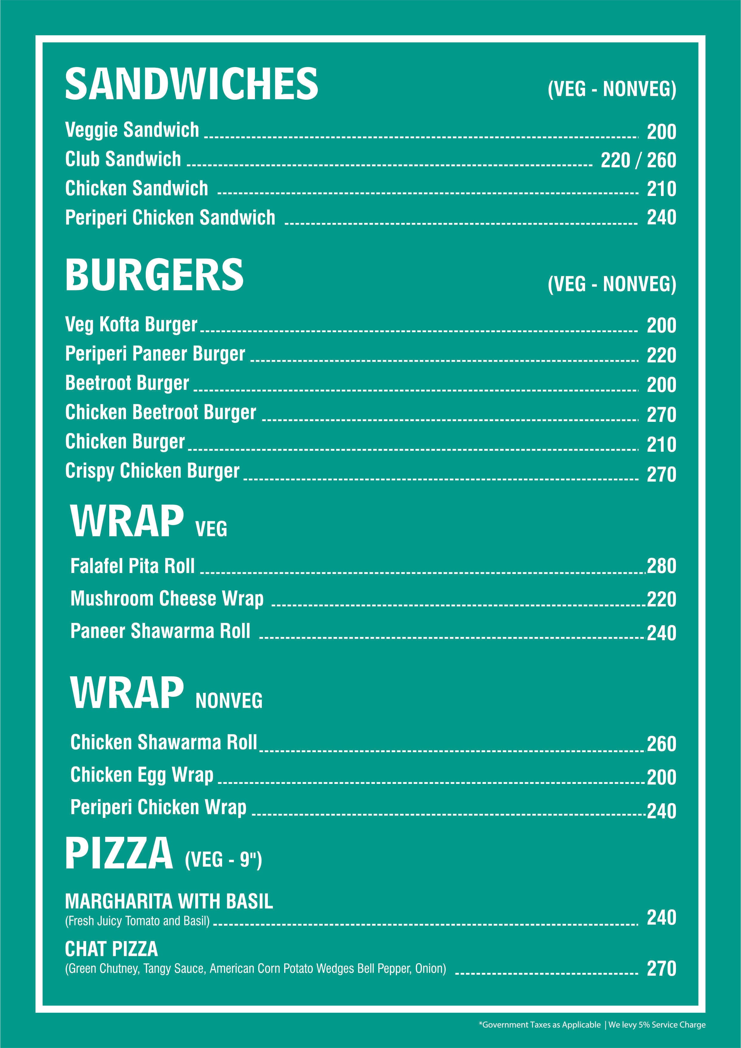 Menu at Le Terrace Cafe Mysore, Mysuru