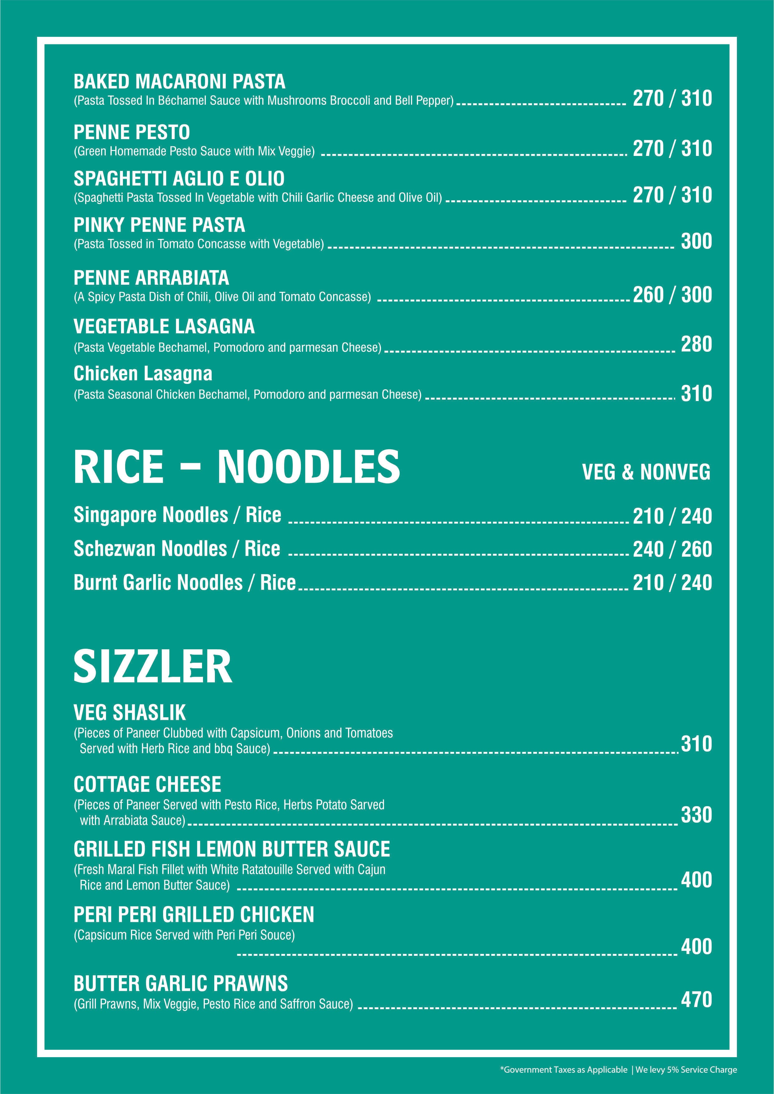 Menu at Le Terrace Cafe Mysore, Mysuru