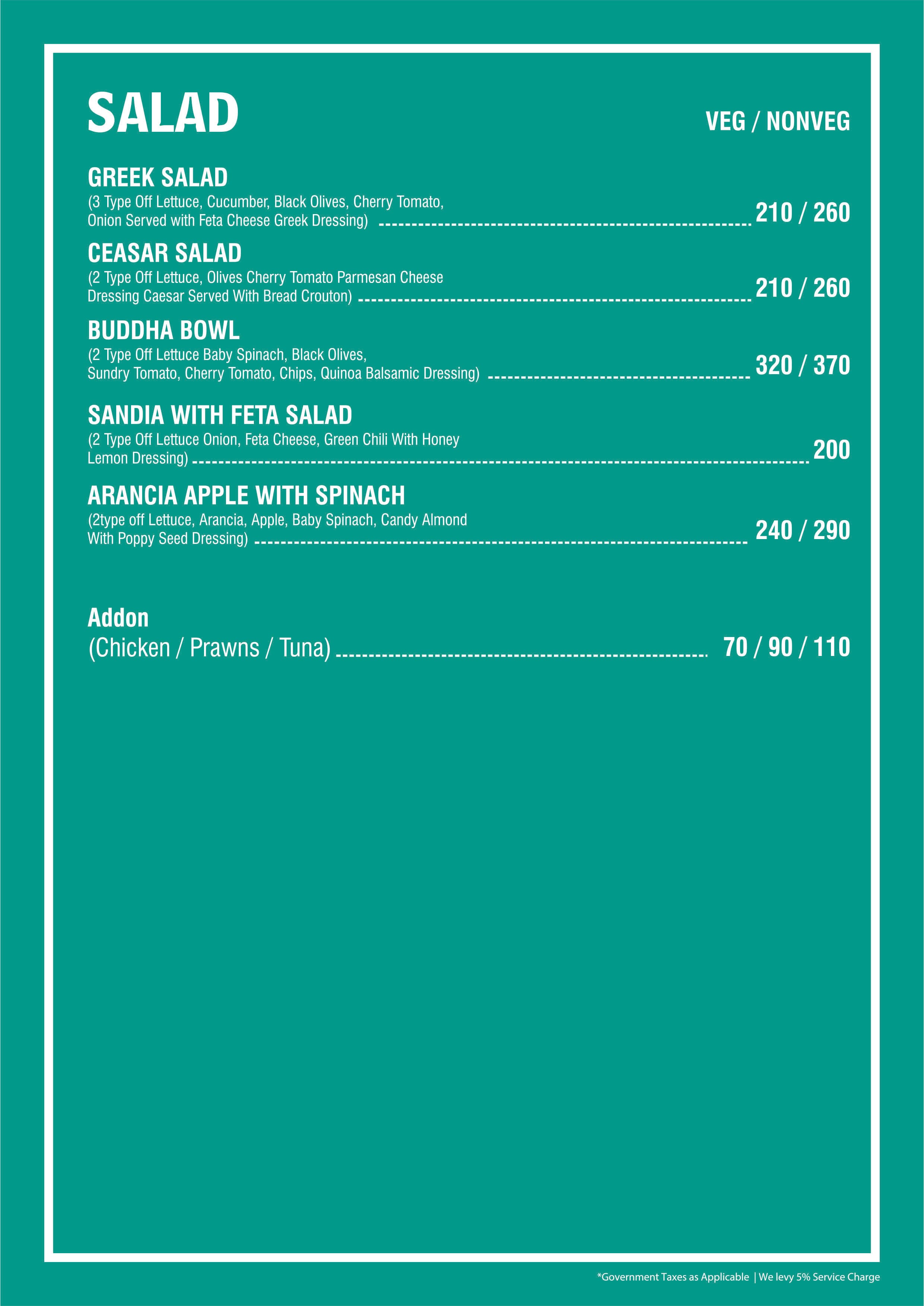 Menu at Le Terrace Cafe Mysore, Mysuru