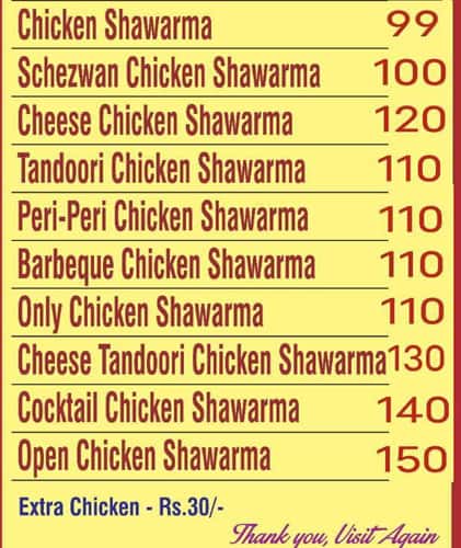 Menu of Classic Chicken Shawarma, Lower Parel, Mumbai