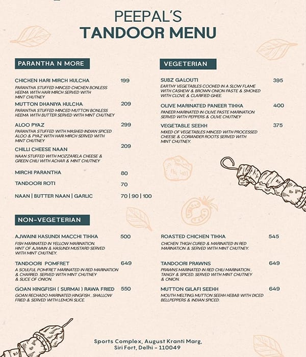 Menu of Peepal Cafe & Diner, Siri Fort Road, New Delhi
