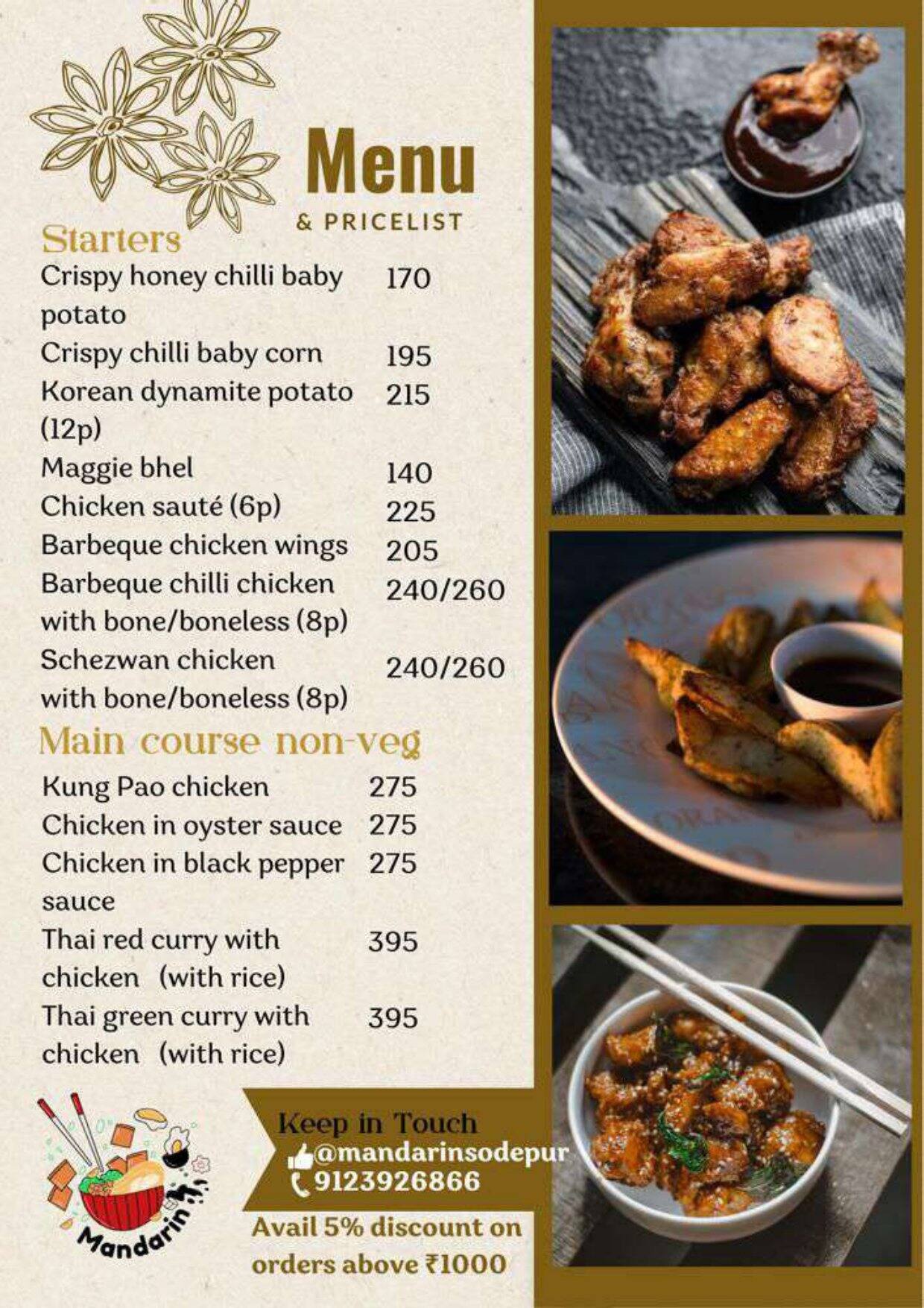 Menu of New Mandarin, Khardah, Kolkata