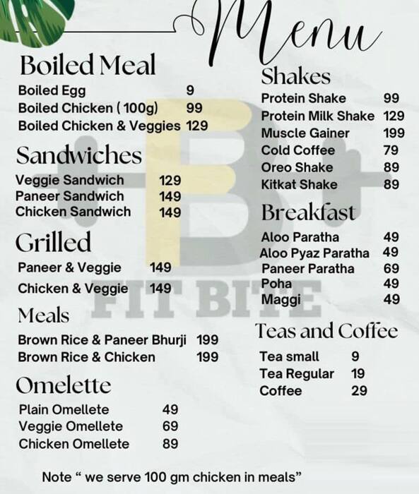 Menu of Fit Bite, Zeta 1, Greater Noida Menu of Fit Bite, Zeta 1, Greater Noida