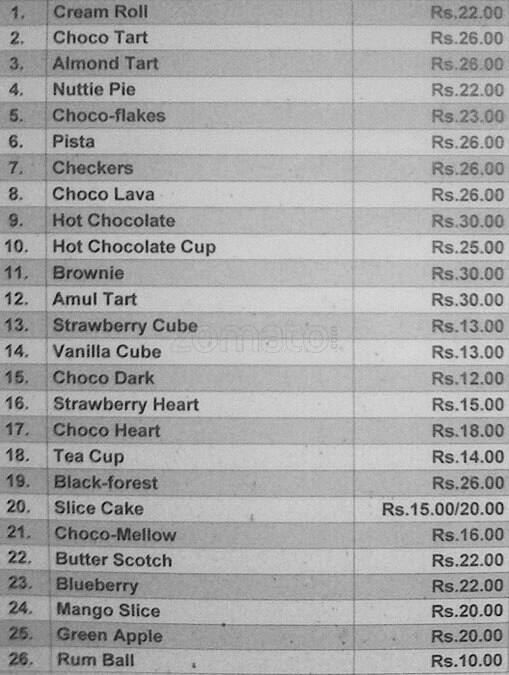 Menu at Bake Club, Kolkata, 167 N