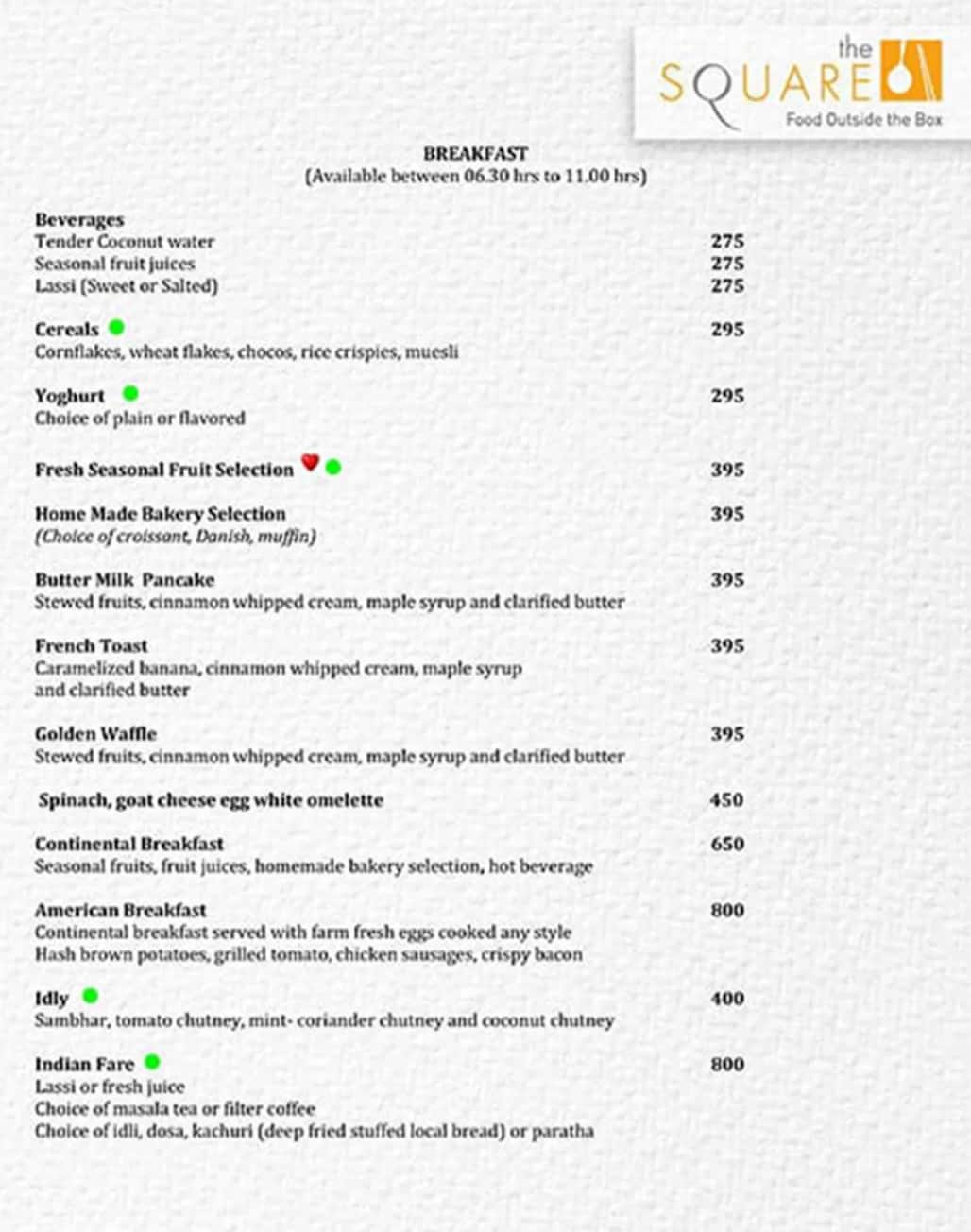 Menu of The Square - Novotel, New Town, Kolkata