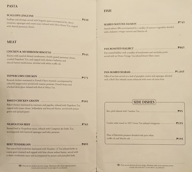 Menu at TWG Tea at Central Square cafe, Taguig, 2nd Floor