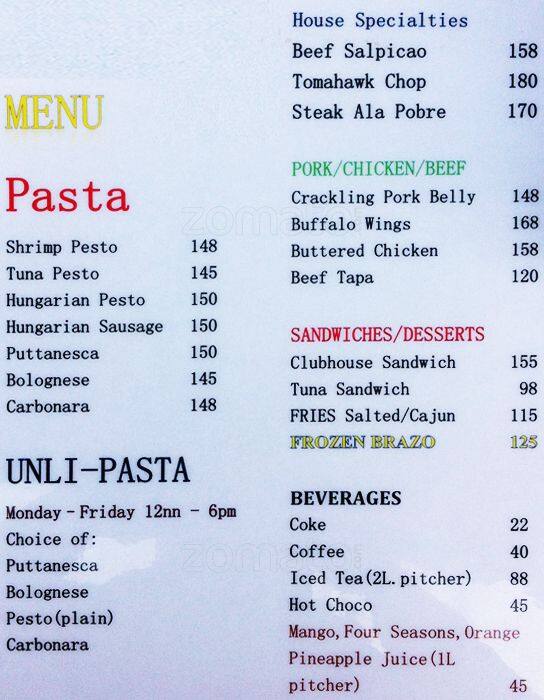 Carta del restaurante franki, Ciudad Quezon