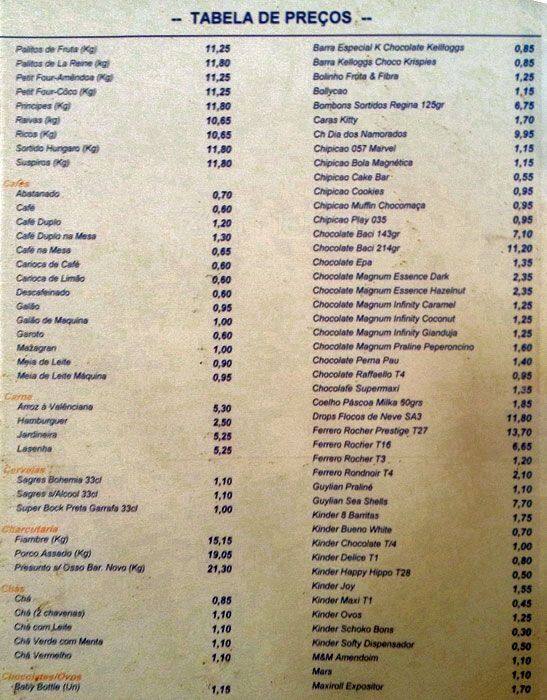 Menu em Beira Tejo, Lisboa, Rua Coelho da Rocha