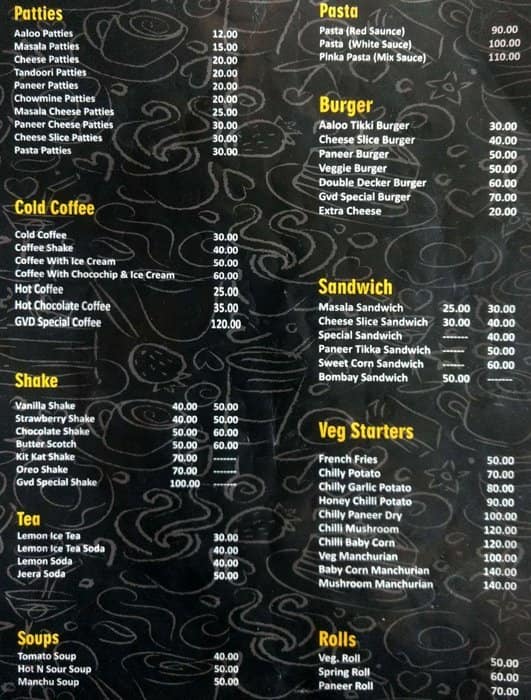 GVD Soni's Cafe a Jaipur: Foto del Menu con Prezzi - Zomato