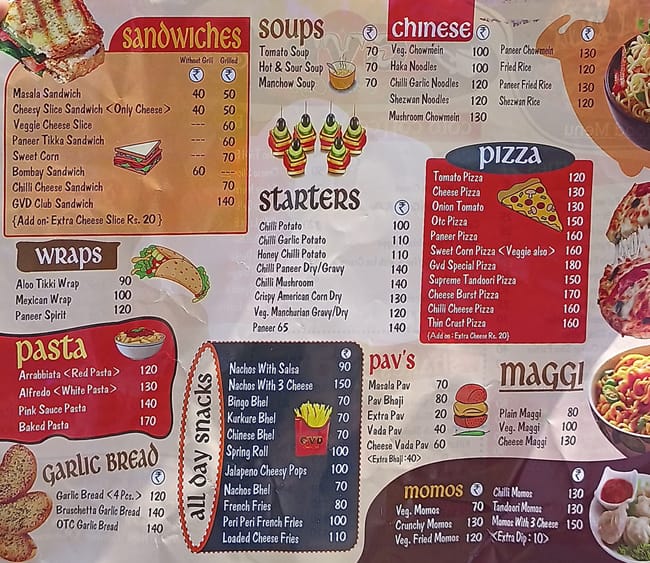 Menu of GVD Soni's Cafe, Malviya Nagar, Jaipur