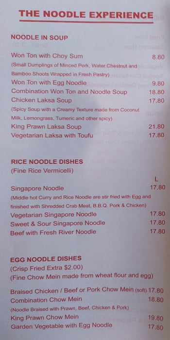 Menu at Mosman Gourmets Inn restaurant, Mosman