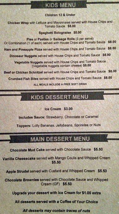 Menu at Paradise Hotel pub & bar, Paradise