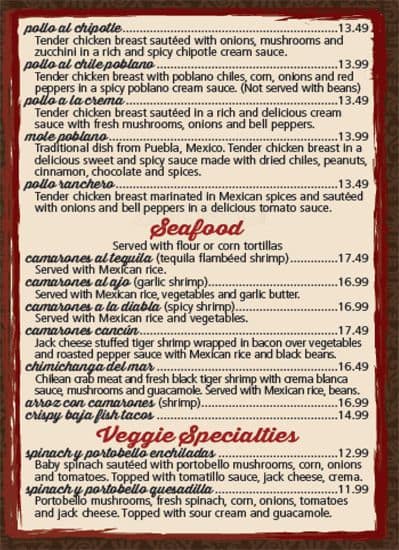 Menu at Moctezuma's Mexican Restaurant, Tukwila