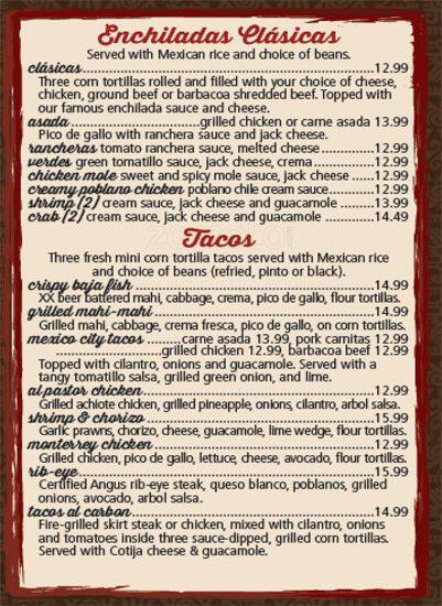Menu at Moctezuma's Mexican Restaurant, Tukwila