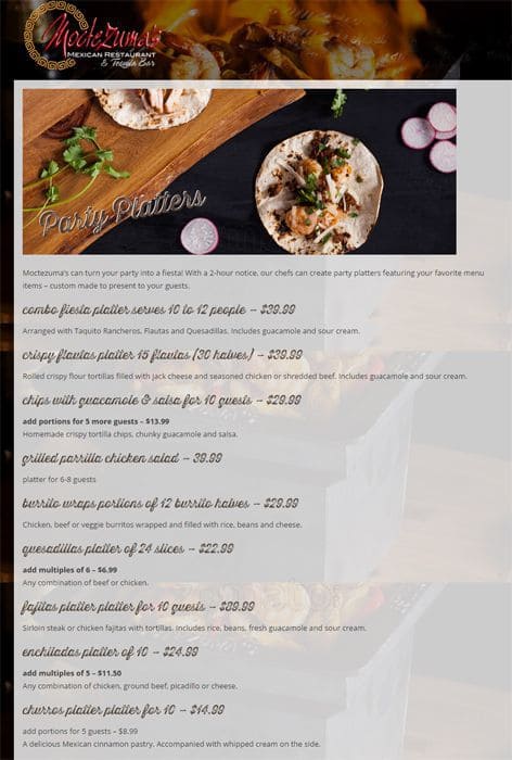 Menu at Moctezuma's Mexican Restaurant, Tukwila