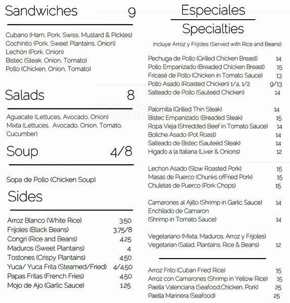 Menu at El Cochinito Restaurant, Los Angeles