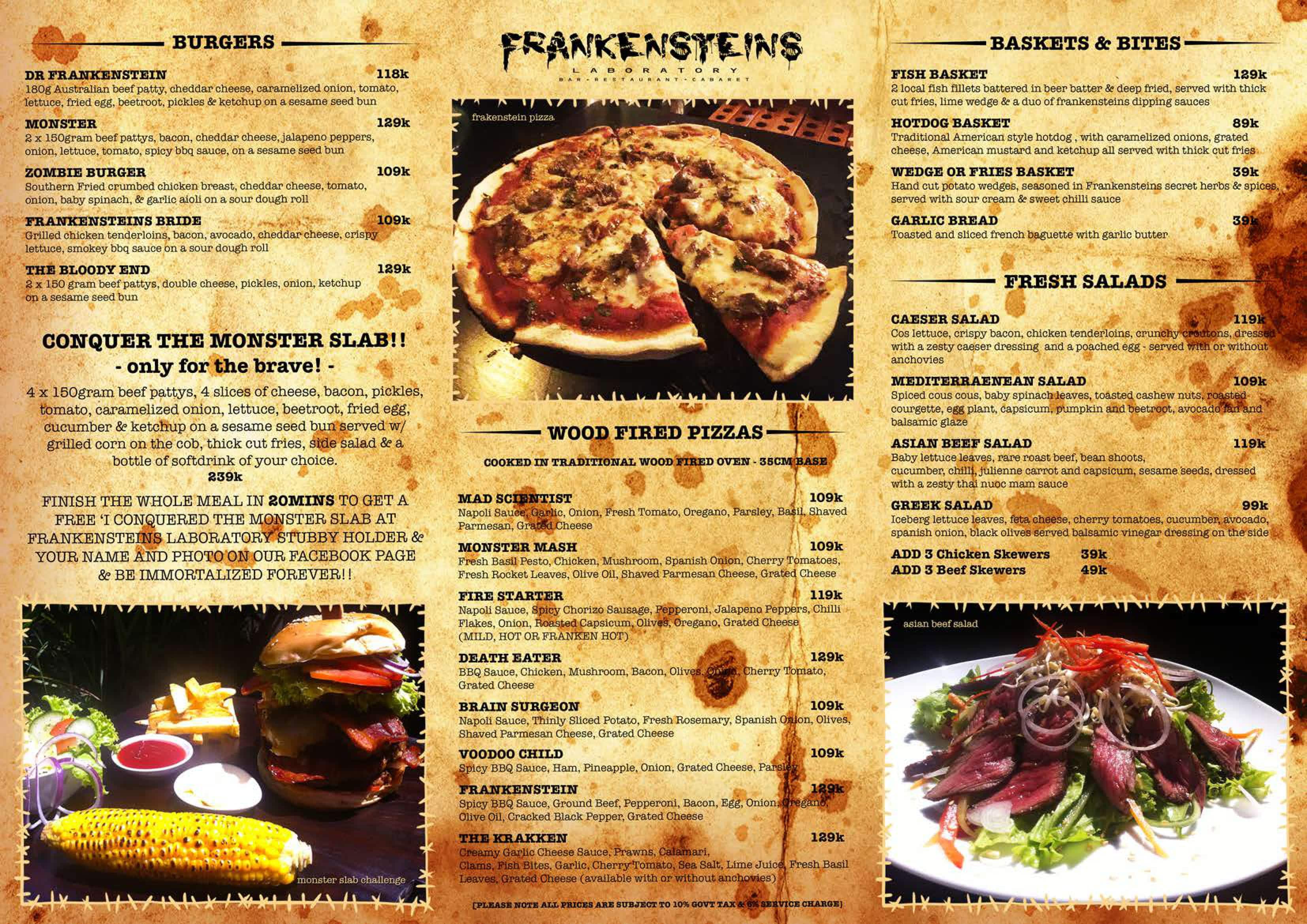 Menu at Frankenstein Laboratory restaurant, Mengwi
