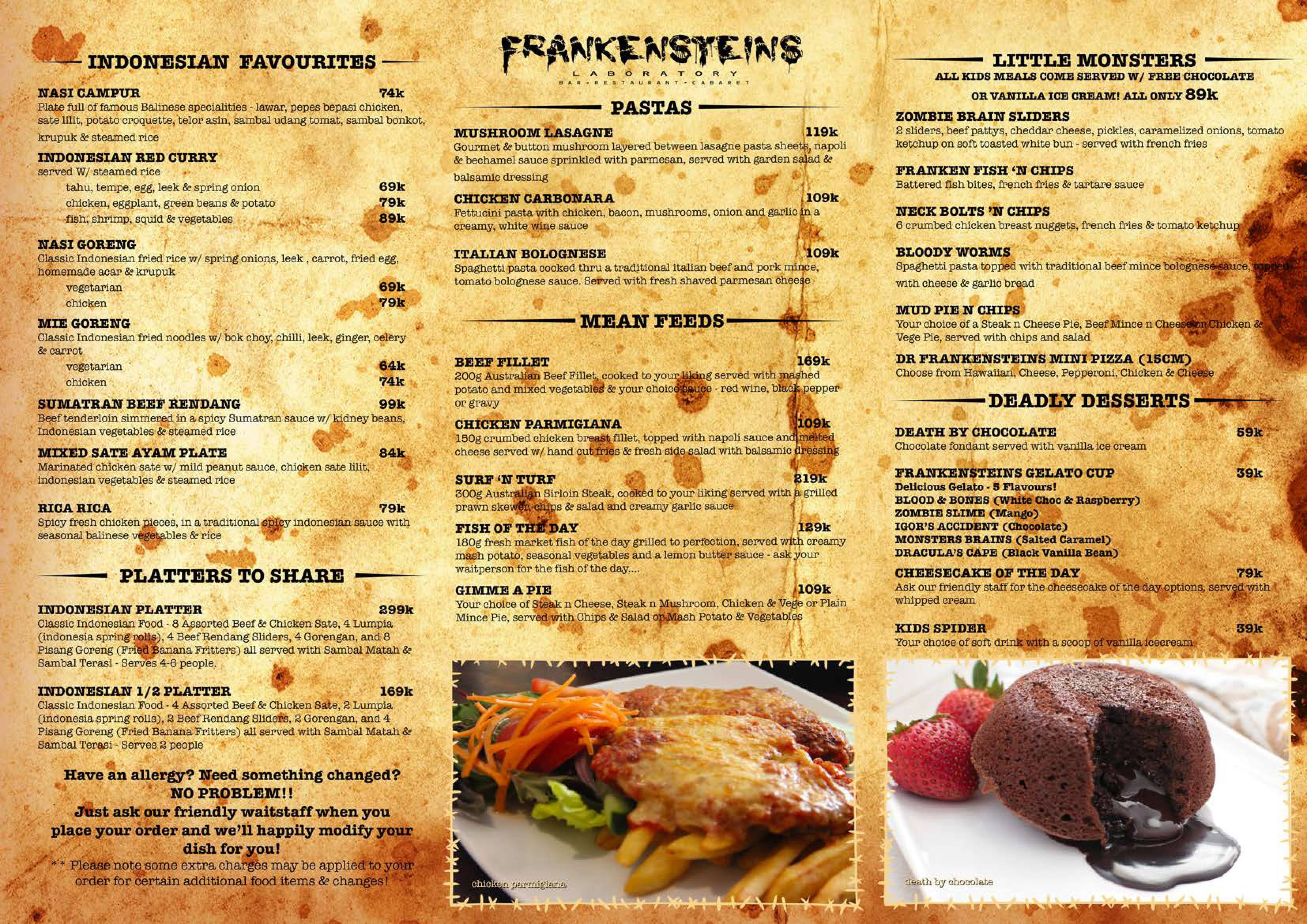 Menu at Frankenstein Laboratory restaurant, Mengwi