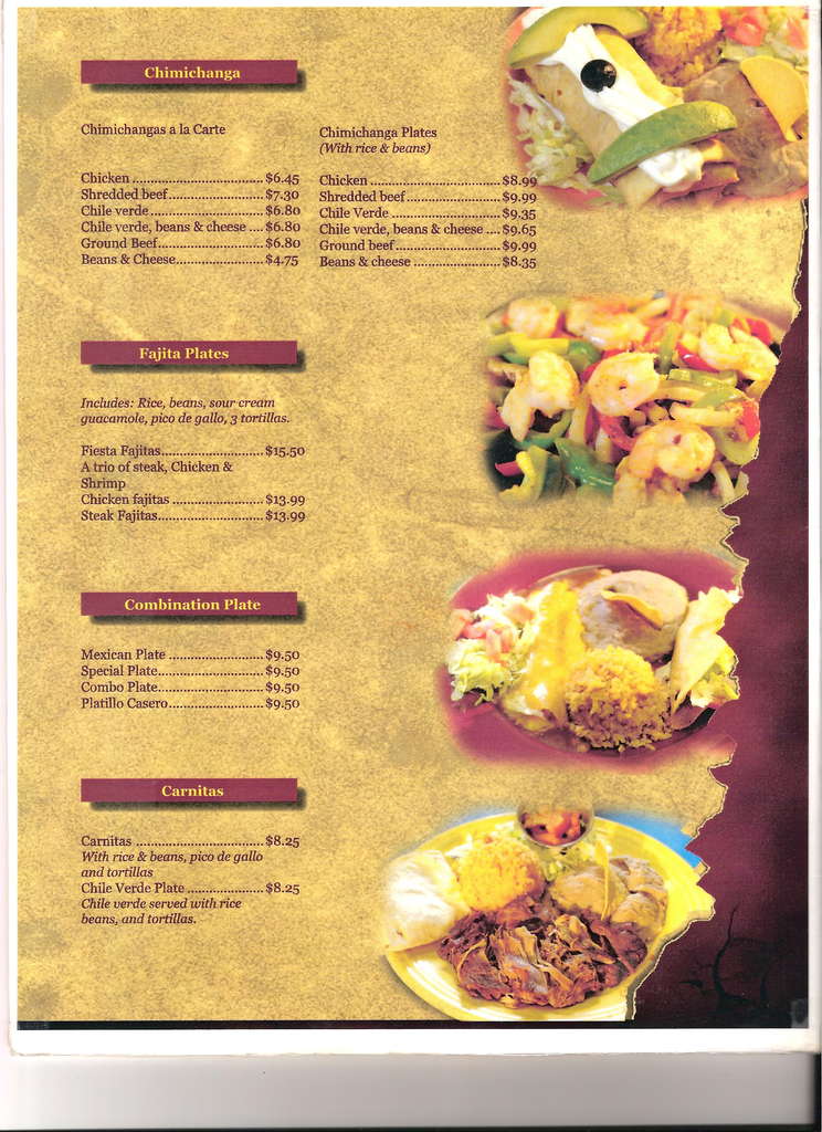 Menu at El Farol Mexican Restaurant, Midvale