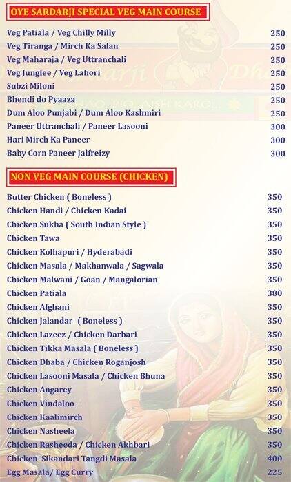 Menu at Sanaya Dhaba, Mumbai, NH 48